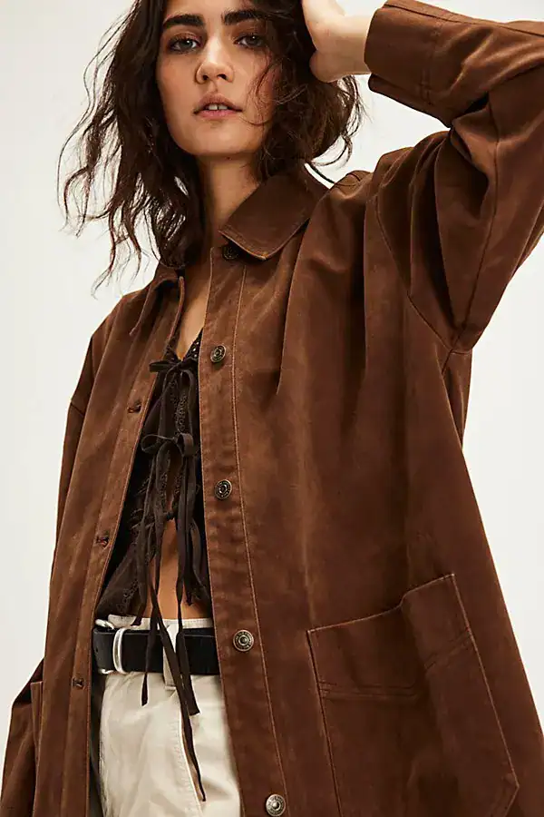 Free People We The Free Avery Vegan Suede Jacket In Brown Bear